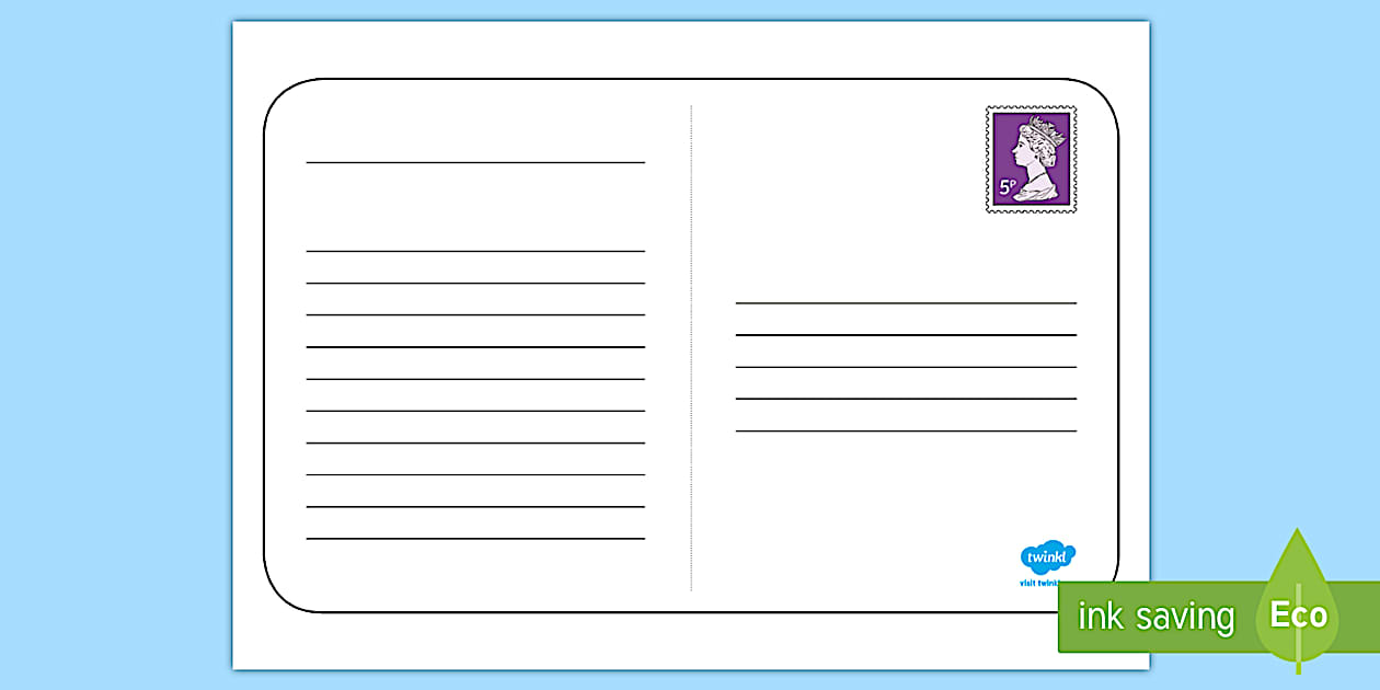 Editable KS2 Narrow Lined Postcard Writing Template - Twinkl