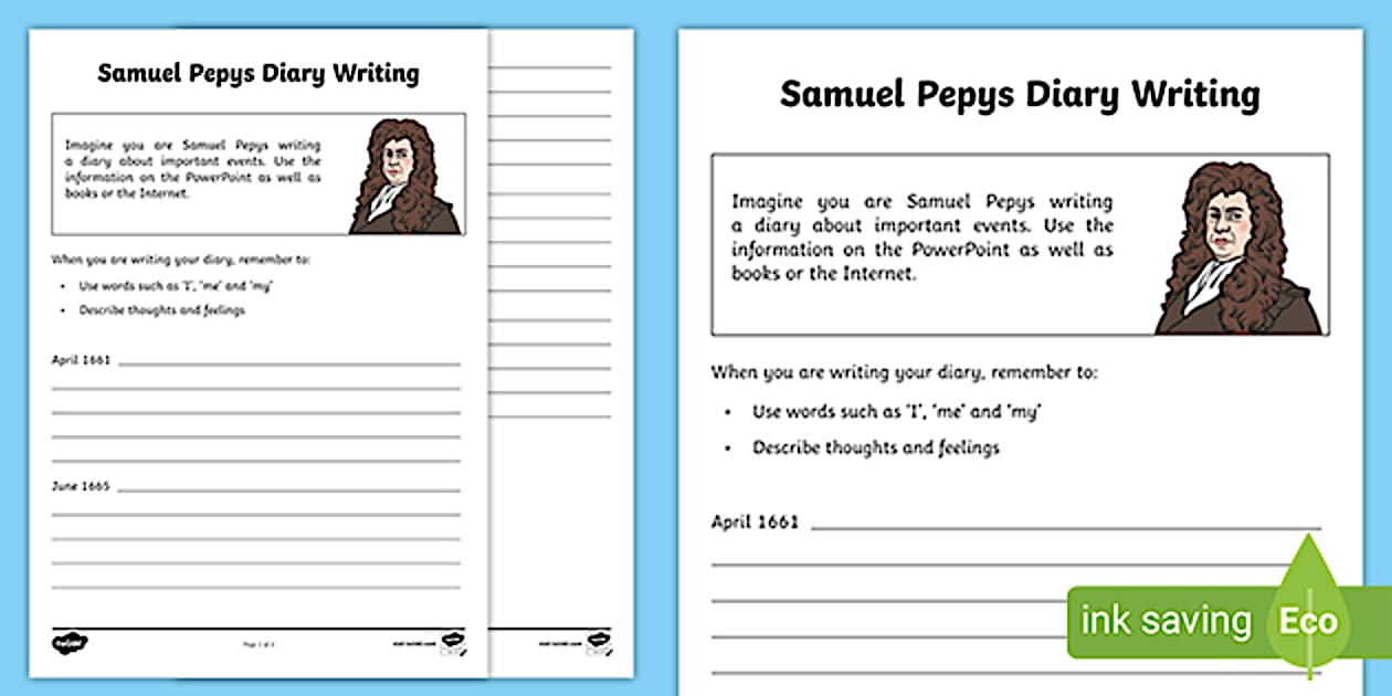 Editable KS1 All About Samuel Pepys Diary Writing Worksheet
