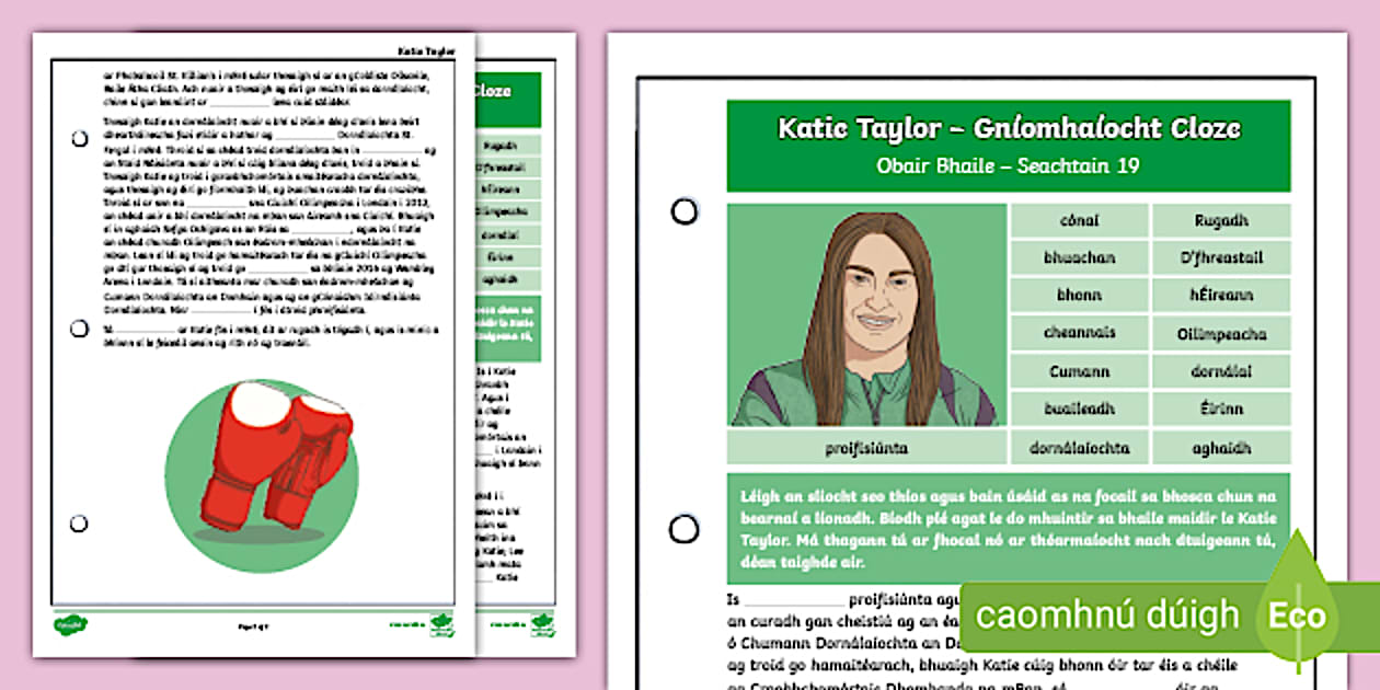 Katie Taylor Cloze Activity Week Nineteen Homework Gaeilge