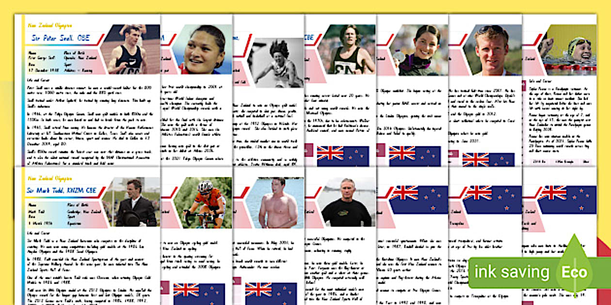 New Zealand Olympians Fact File - Twinkl