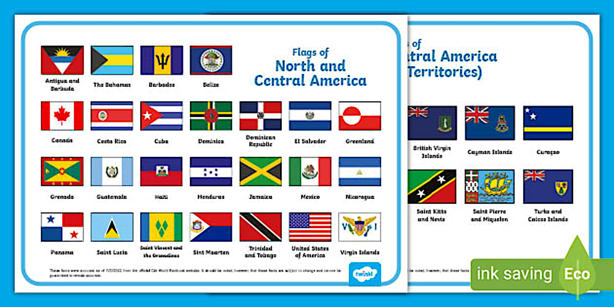 Flags of North and Central America With Names Word Mat