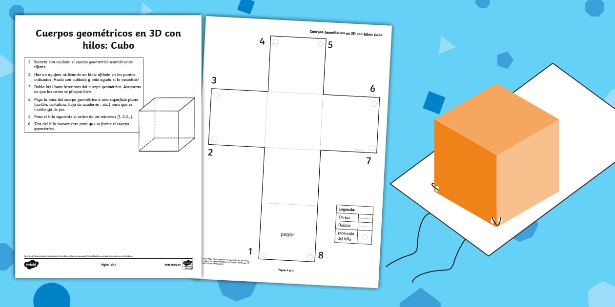 Cuerpos geométricos en 3D con hilos: Cubo - Twinkl