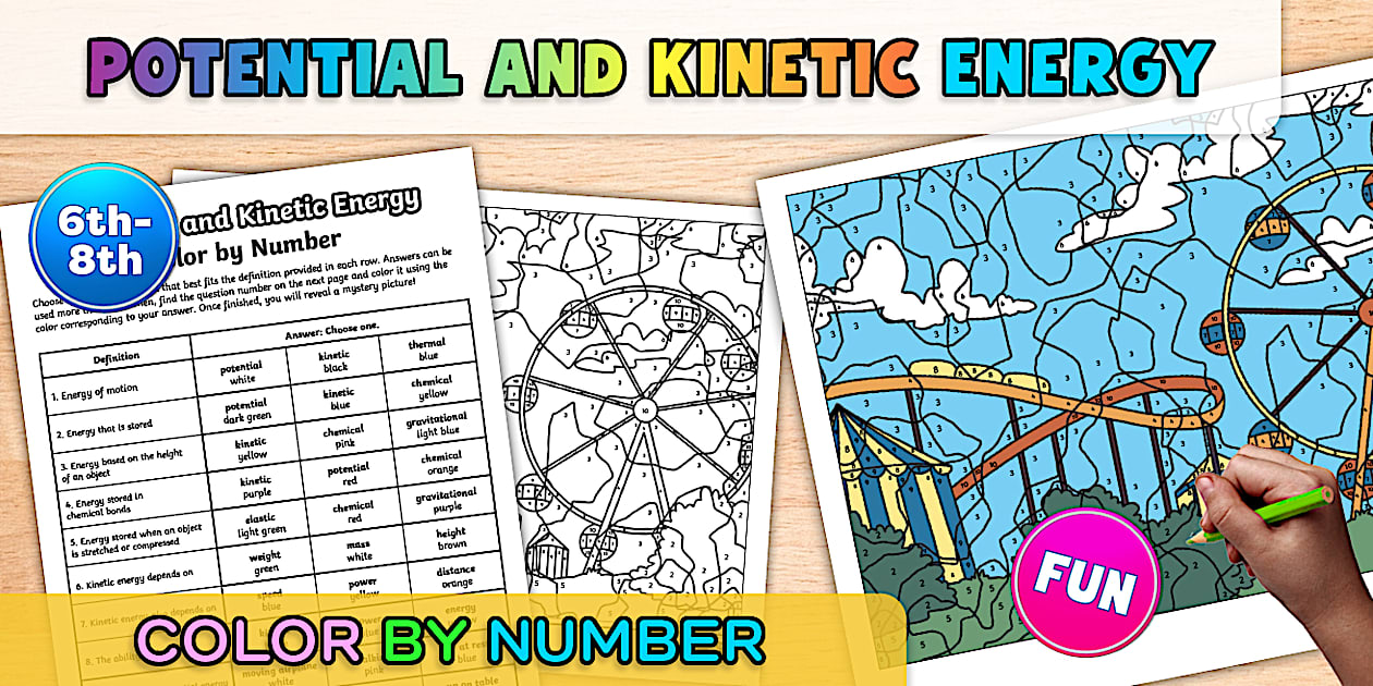 Potential and Kinetic Energy Color by Number for 6th-8th