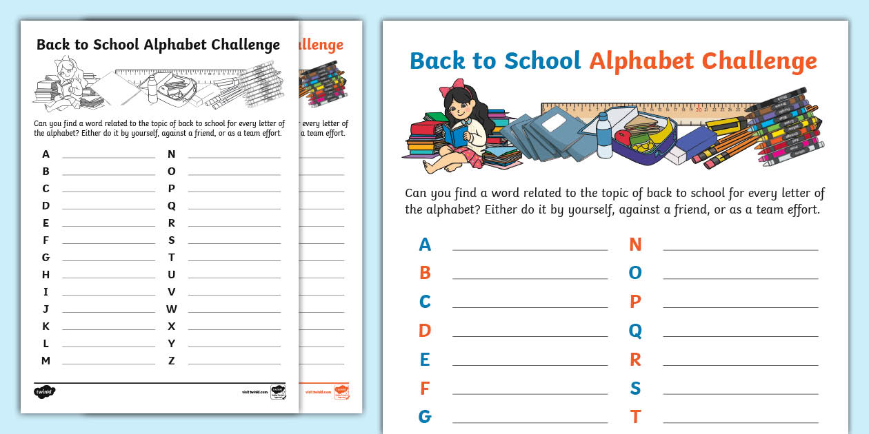 Back to School Alphabet Challenge Worksheet (teacher made)