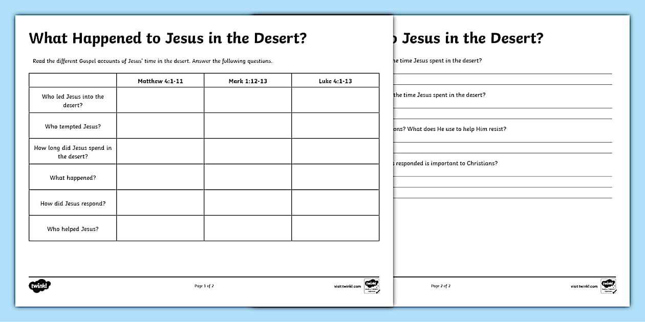 Jesus in the Desert Worksheet | Learning Resources | Twinkl