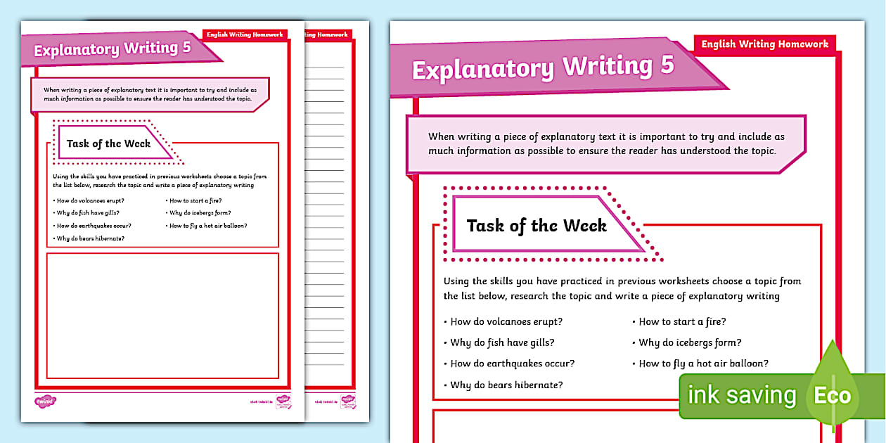 Writing Homework Explanatory 5 3rd/4th Class - Twinkl