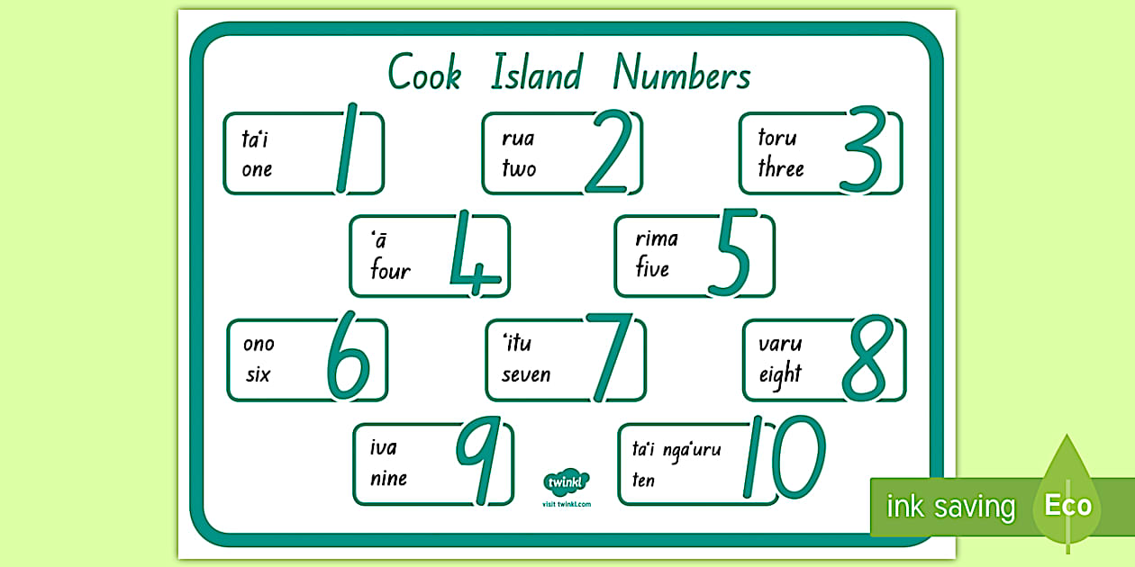 Cook Islands Numbers 1-10 - A4 Display Poster - Twinkl