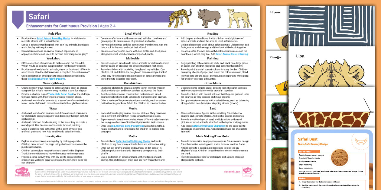 Safari Continuous Provision Ideas & Resource Pack (Ages 2-4)