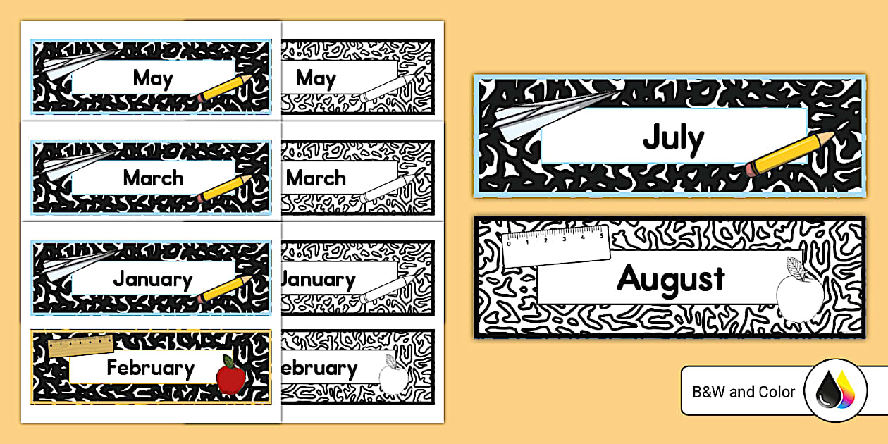 Notebook Theme Months of the Year Bulletin Board Labels
