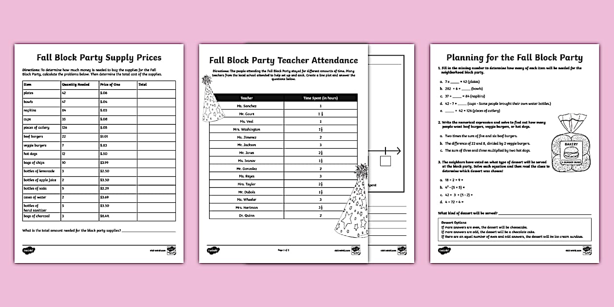 Fifth Grade Math Fall Block Party Planning Pack - Twinkl