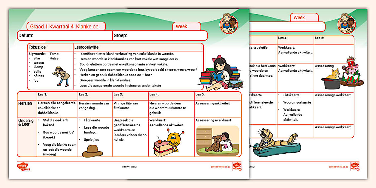 Graad 1 Klanke Lesplan oe (teacher made) - Twinkl