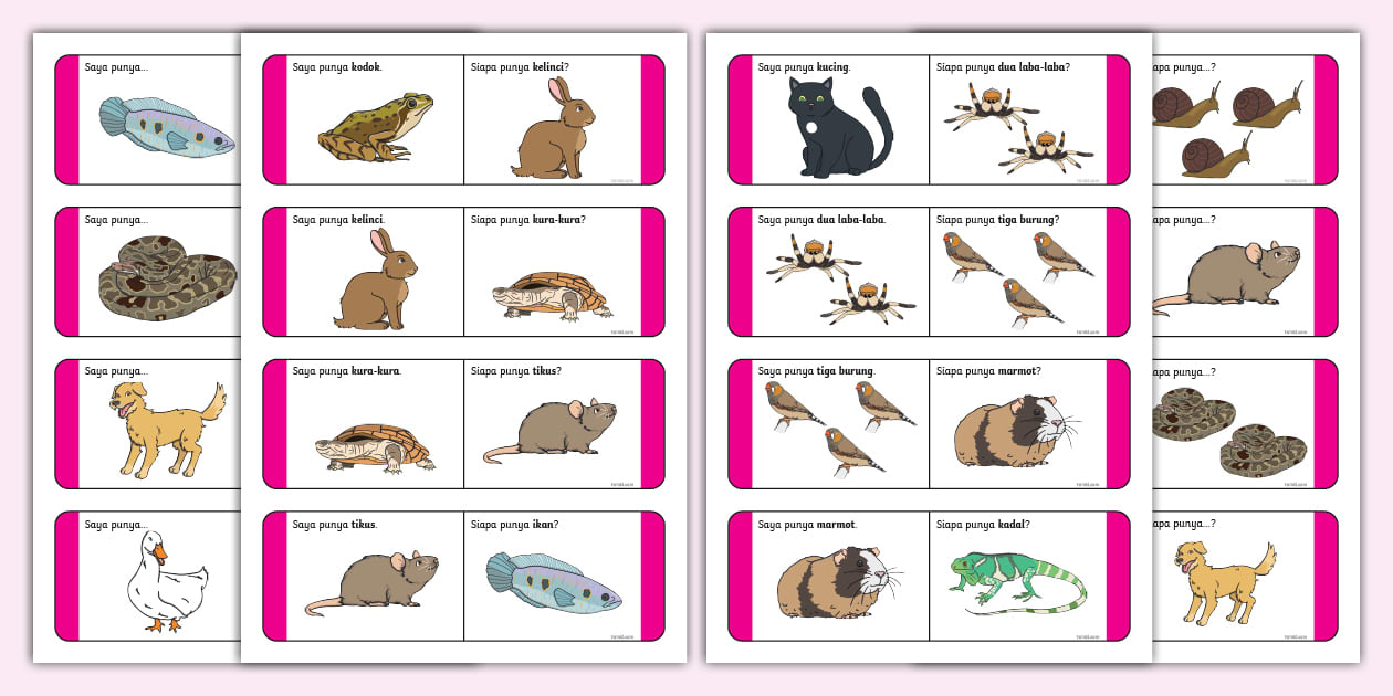Pet Animals Loop Cards - Indonesian (teacher made) - Twinkl
