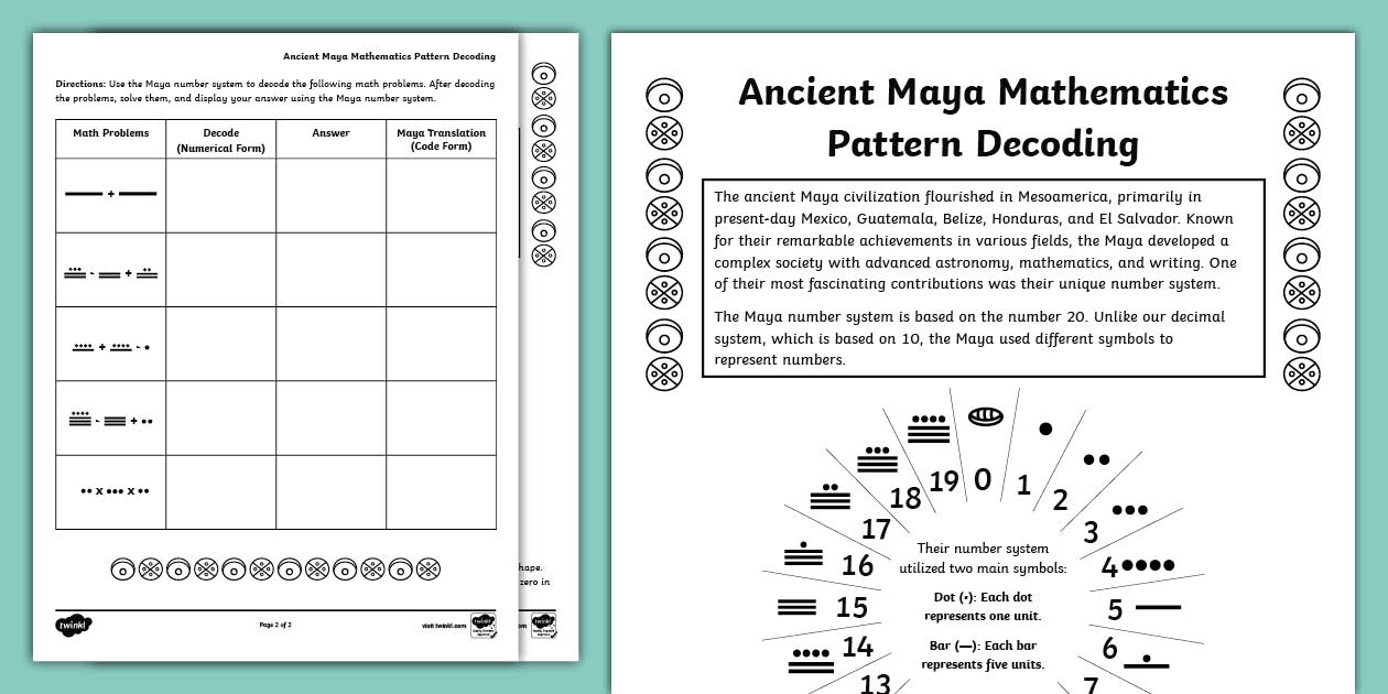 Ancient Mayan Mathematics Worksheet for Kids | Twinkl USA