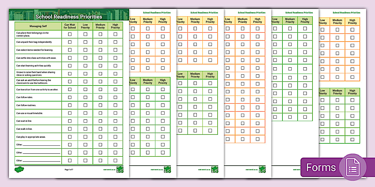 School Readiness Priorities Form for Primary and ECE