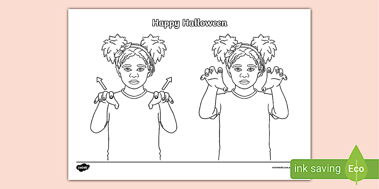 Auslan Halloween Colouring Page (teacher made) - Twinkl