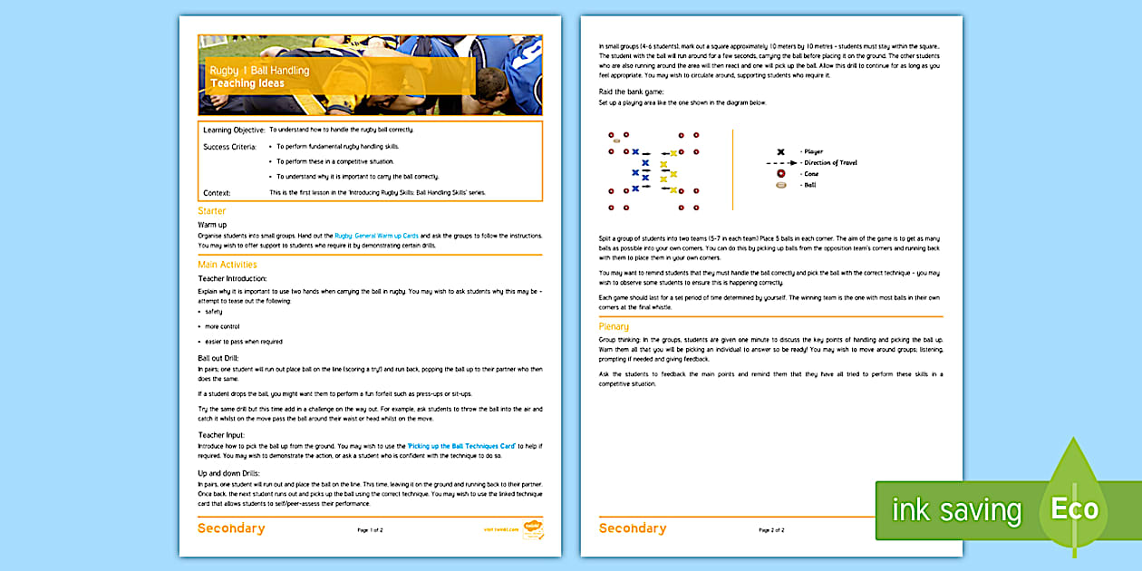Rugby 1: Ball Handling Lesson Ideas (Teacher-Made) - Twinkl