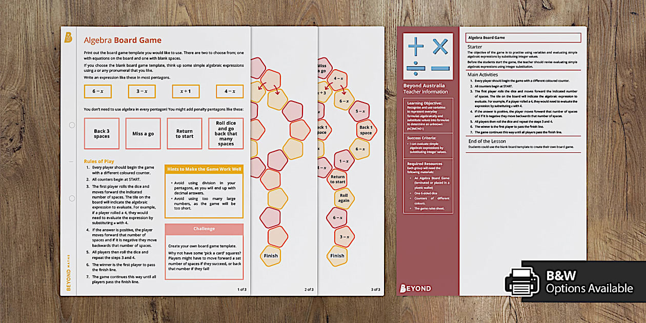 Algebra Board Game (teacher made) - Twinkl