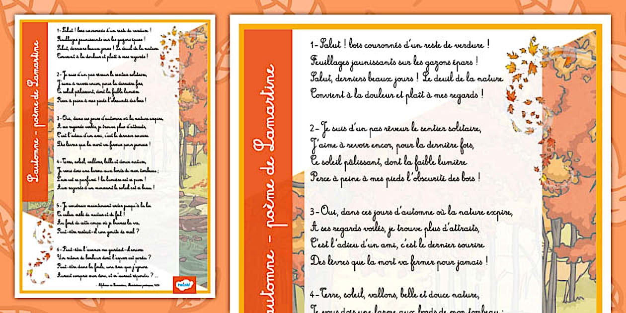 L'automne - poème de Lamartine (Teacher-Made) - Twinkl