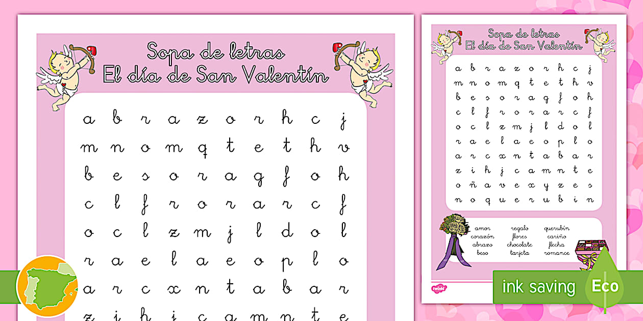 Black and White Sopa de letras: Palabras clave del día de San Valentín