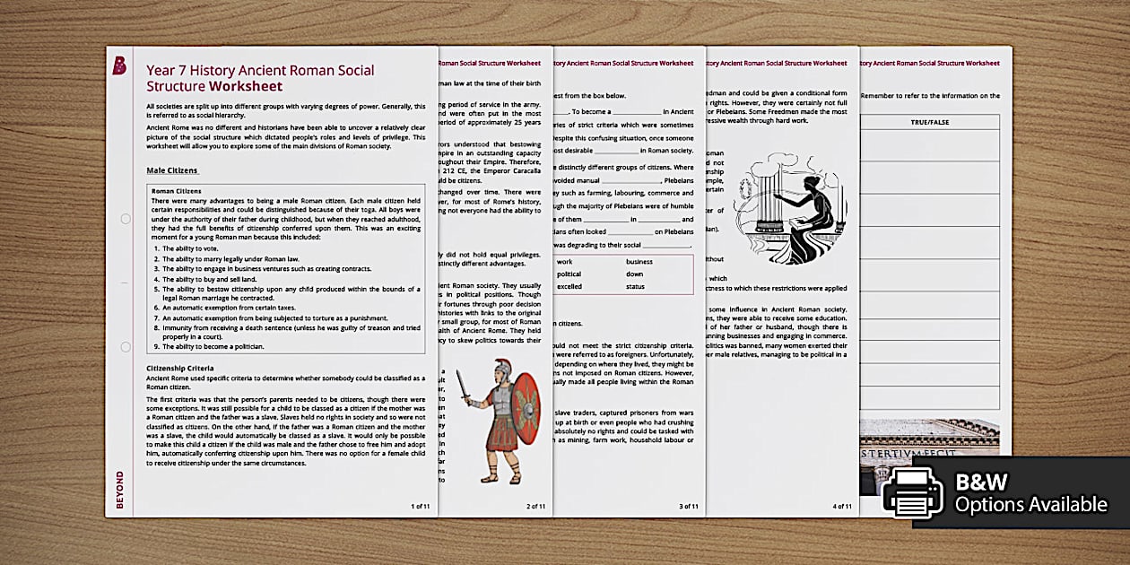 Year 7 History Ancient Roman Social Structure (teacher made)
