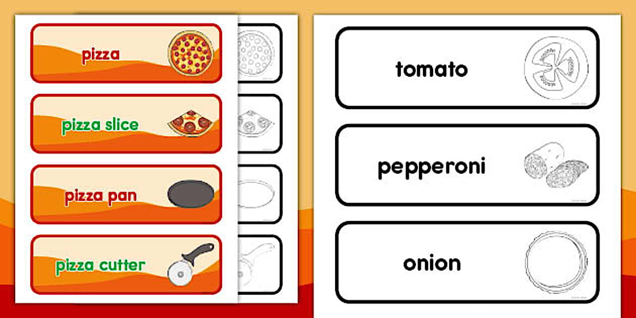 Pizza Shop Dramatic Play Word Cards