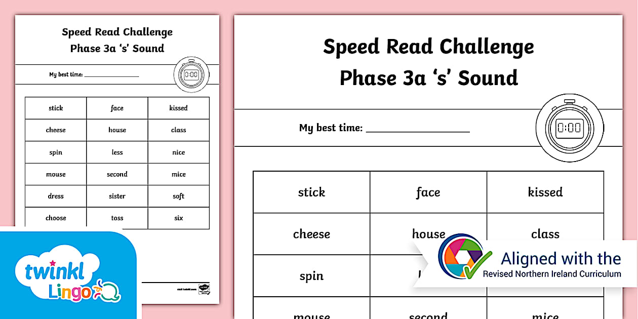NI Linguistic Phonics Phase 3a 's' Sound Speed Read Challenge