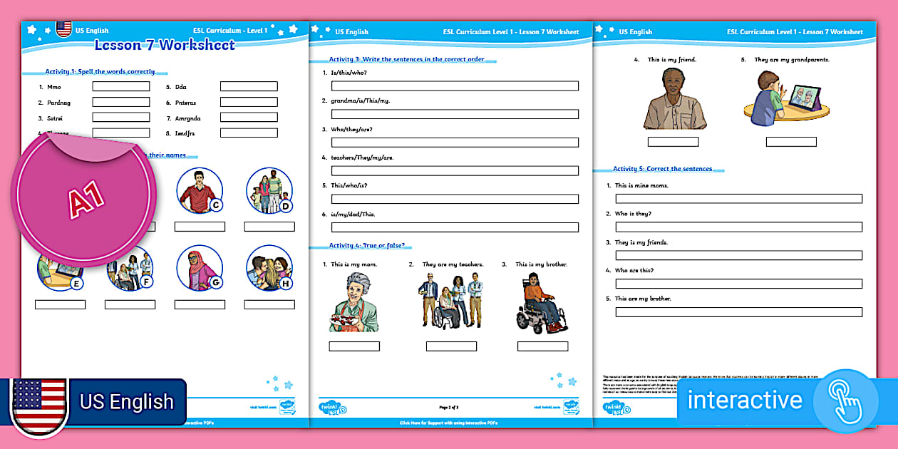 ESL Curriculum (US-English) Lesson 7 Interactive Worksheet