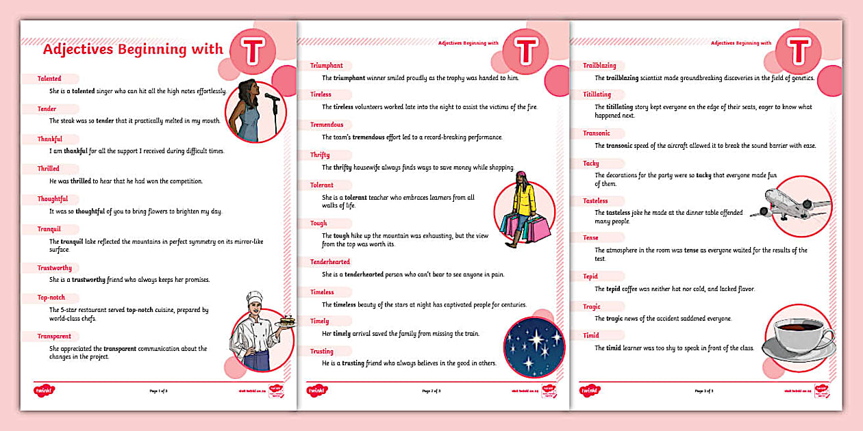 Adjectives Beginning With T Guide (teacher made) - Twinkl