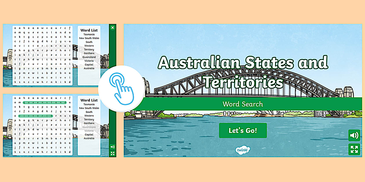 F-2 Australian States and Territories Interactive Word Search