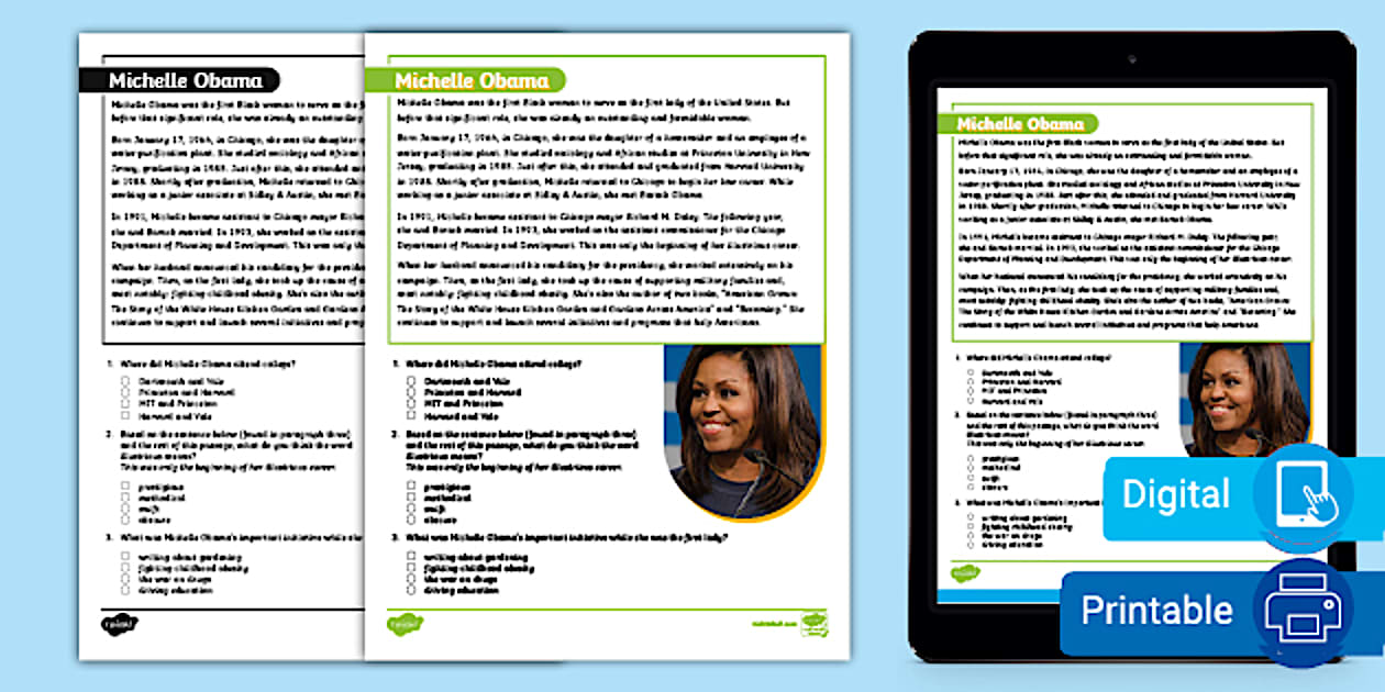 5th Grade Michelle Obama Reading Comprehension | Twinkl USA