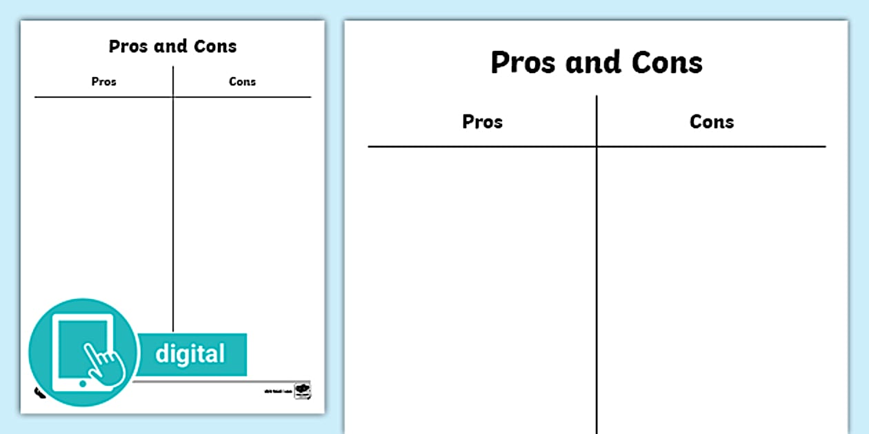 Pros and Cons Template & List | Teaching Resources | Twinkl
