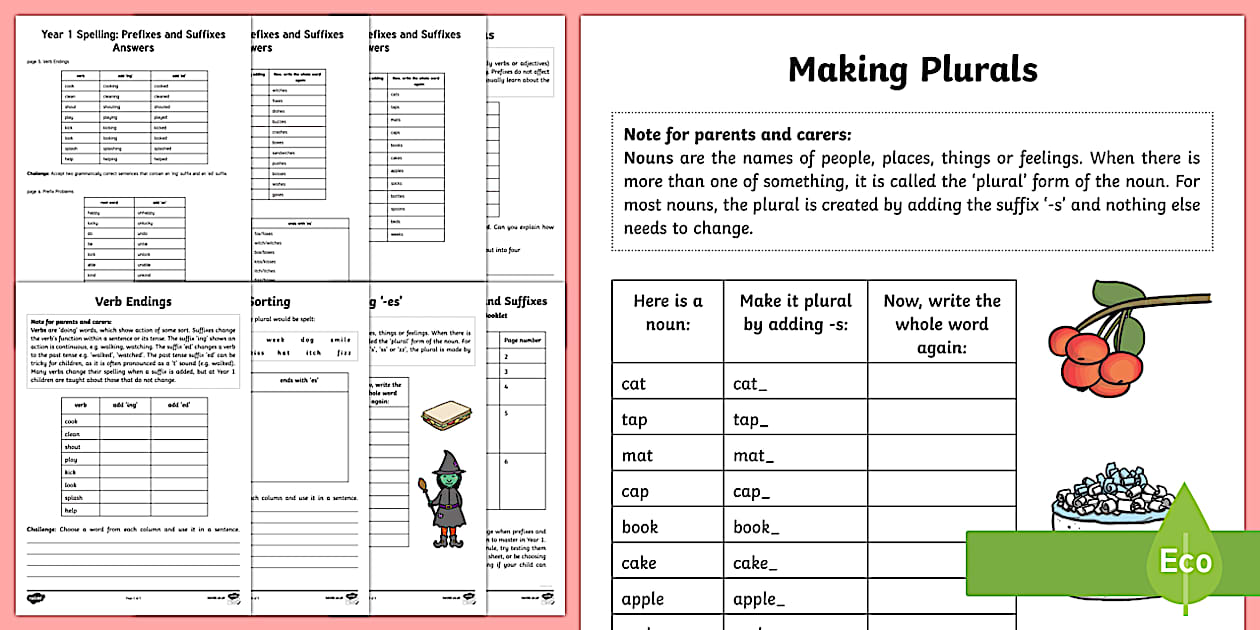 Editable Year 1 Spelling: Prefixes and Suffixes Activity Booklet