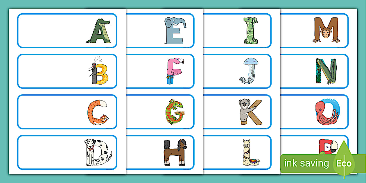 Black and White Editable Animal Alphabet Drawer Peg Name Labels