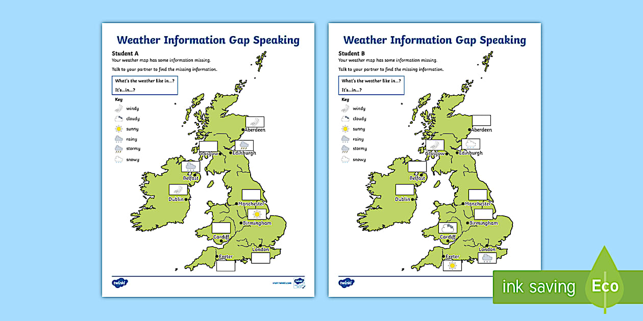 Editable ESL Weather Information Gap Speaking Activity