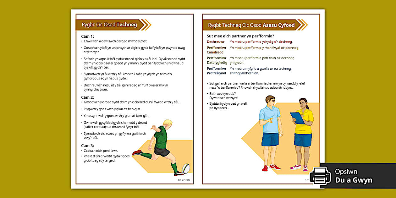 Rygbi: Cerdyn Technegau Cic Osod (teacher made) - Twinkl