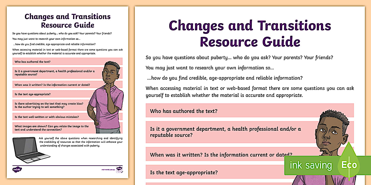 Changes and Transitions Resource Guide - AC9HP6P02 - Twinkl