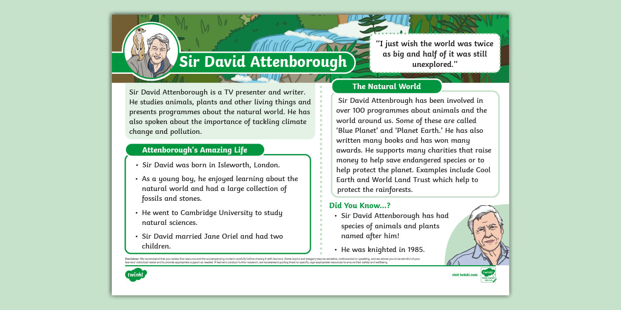 KS1 Sir David Attenborough Fact File - Twinkl