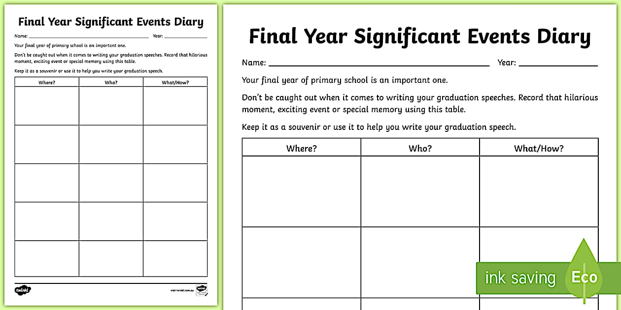 Final Year Graduation Significant Events Diary - Twinkl