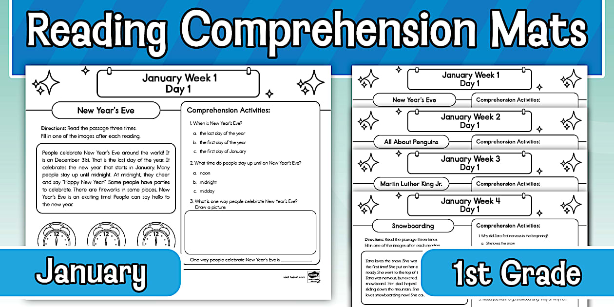 First Grade January Daily Reading Comprehension Mats