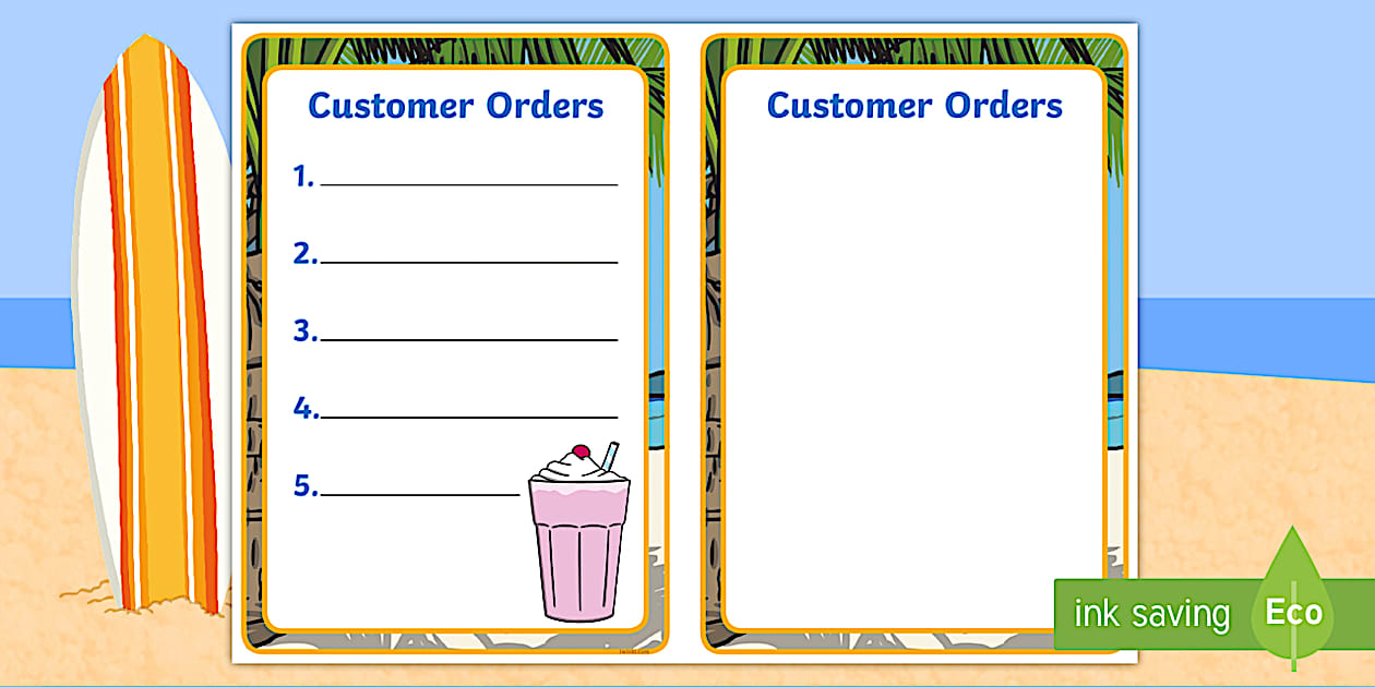 Editable Beach Cafe Role-Play Order Forms (teacher made)
