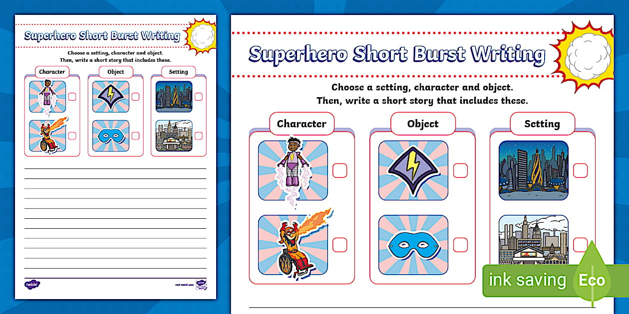Superhero Short Burst Writing Template