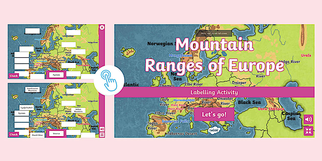 Mountain Ranges of Europe Interactive Labelling Activity