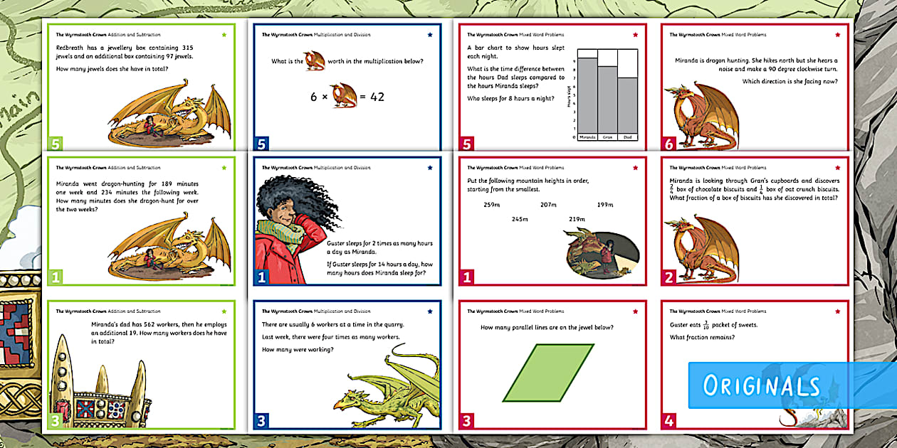 KS2 Differentiated Maths Challenge Cards (KS2 Fantasy Story 'The Wyrmstooth