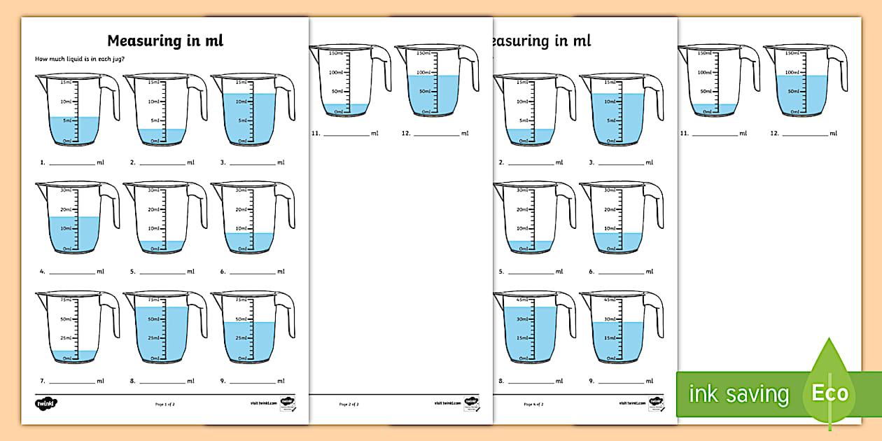 Editable Measuring in ml Worksheet (teacher made) - Twinkl