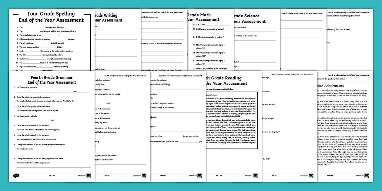 Fourth Grade End of the Year Assessment Pack (teacher made)