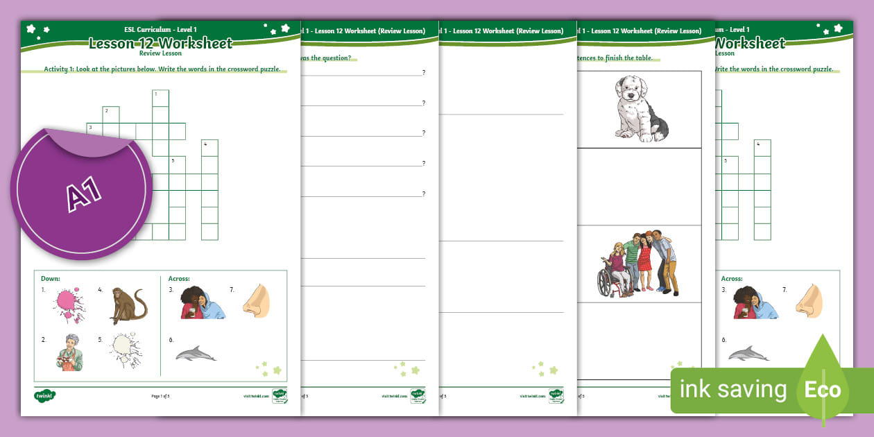ESL Curriculum Level 1, Lesson 12 Worksheet - Twinkl