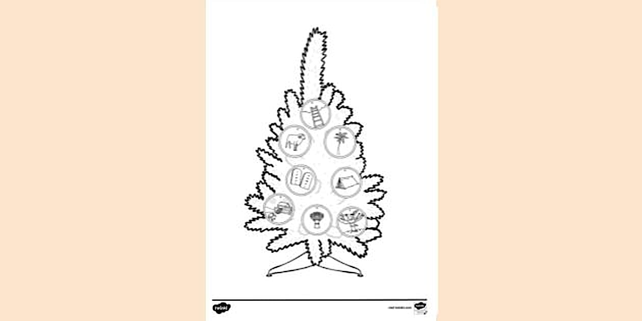 Christmas Tree With Jesse Tree Symbols Colouring Sheet