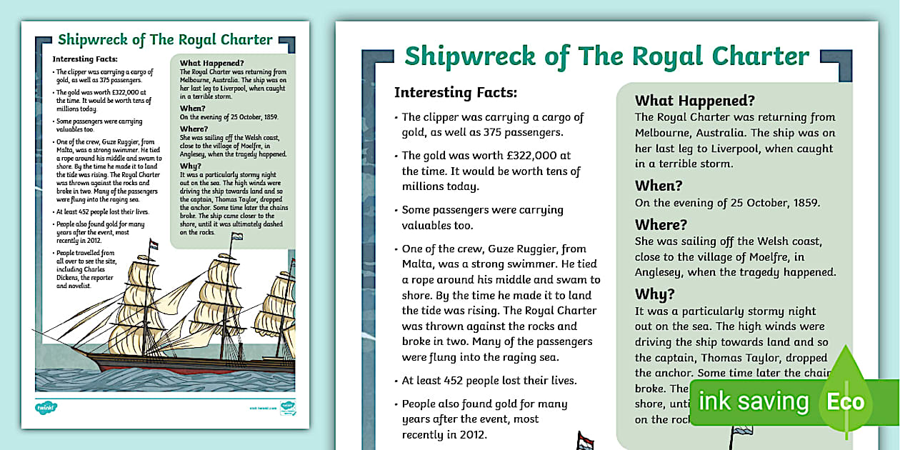 Shipwreck of the Royal Charter Fact File (teacher made)