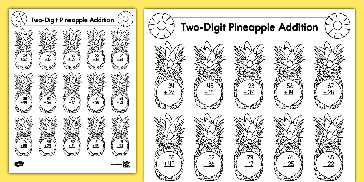 Two-Digit Addition Pineapple Math Worksheet | Twinkl USA