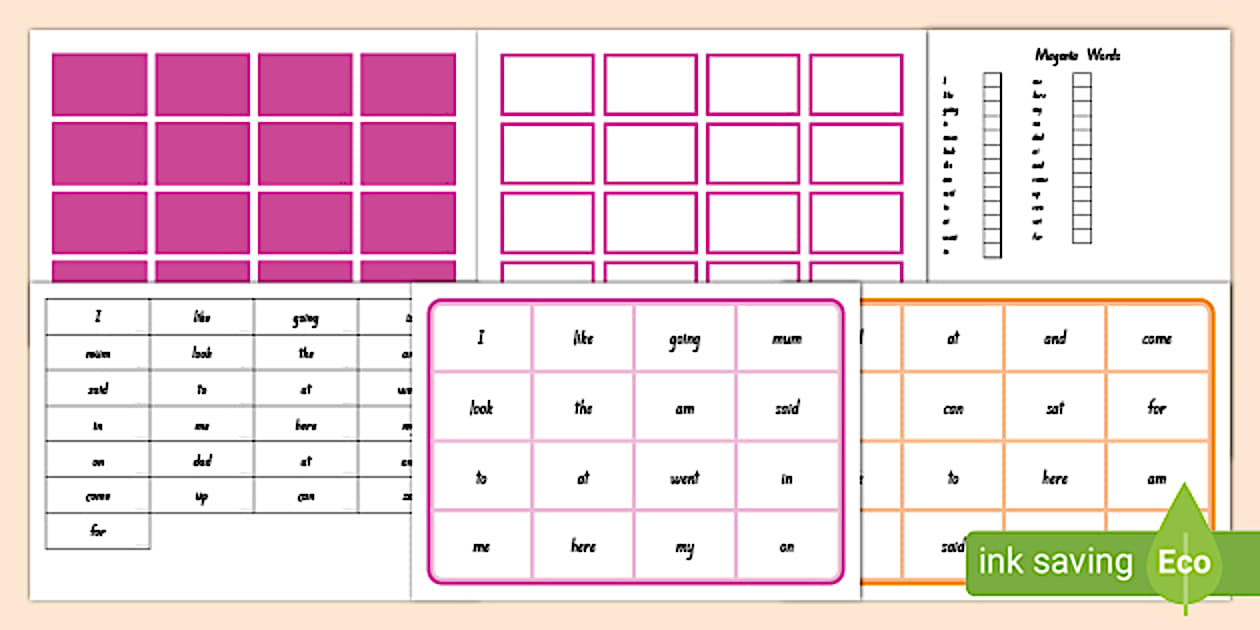 New Zealand Magenta Sight Words Bingo